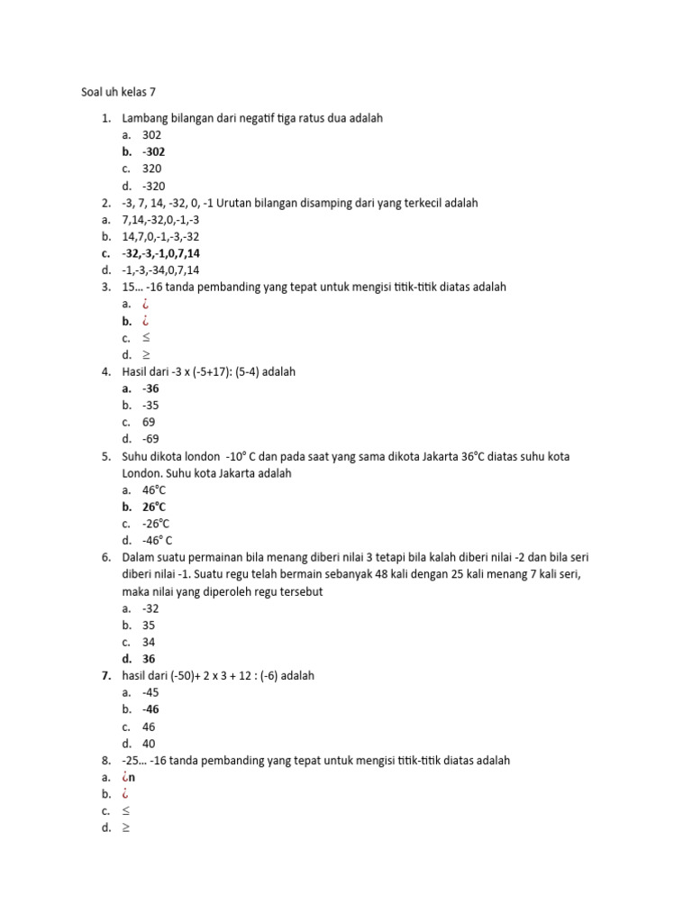 Soal uh kelas 7 | PDF