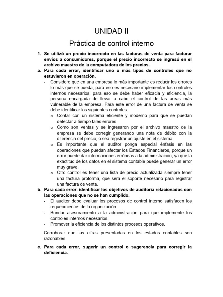 PRÁCTICA DE CONTROL INTERNO | PDF