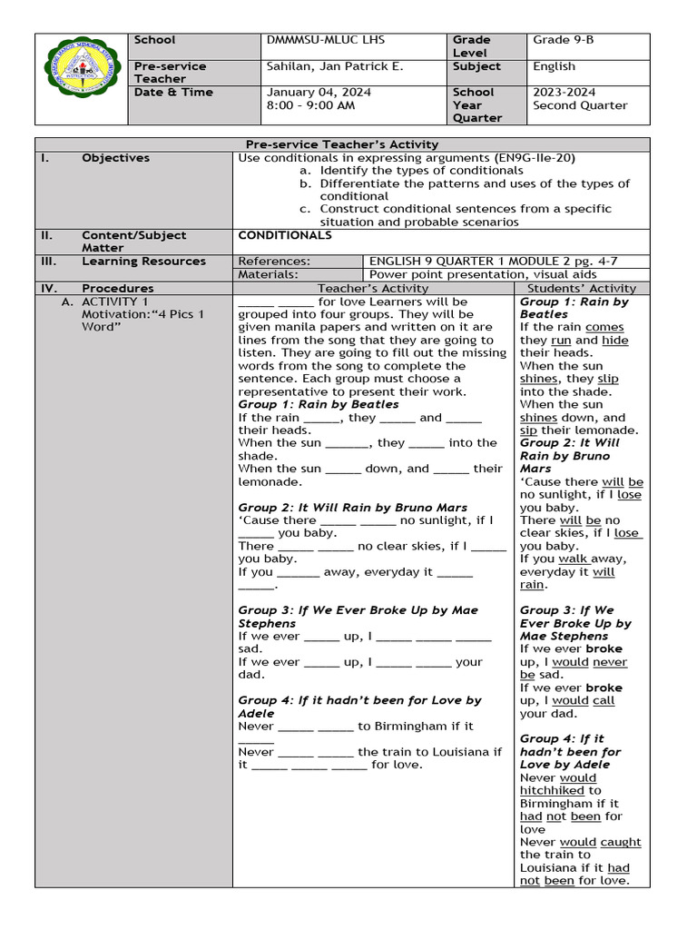 Lesson Plan 2 | PDF | Cognitive Science | Syntax