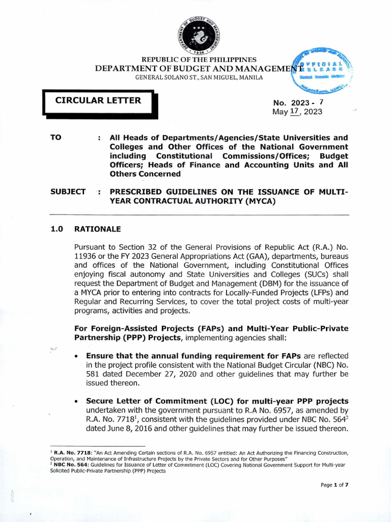 Circular Letter No 2023 7 Dated May 17 2023 | PDF | Public–Private Partnership | Procurement