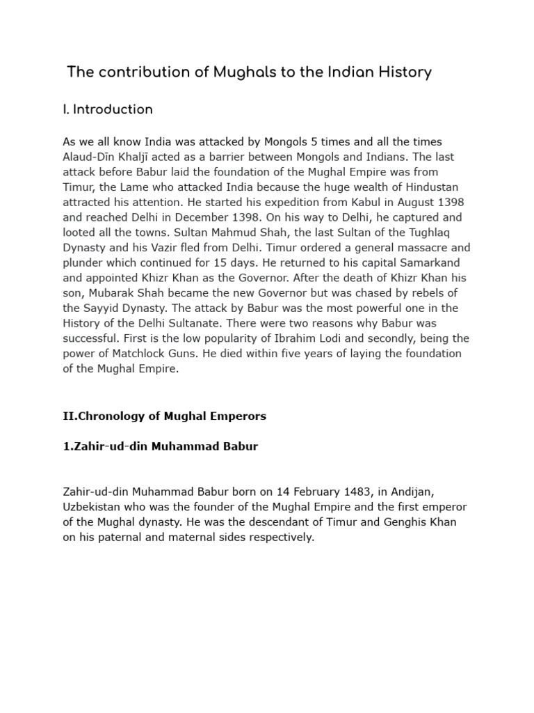 The Contribution of Mughals To The Indian History | PDF | Mughal Empire