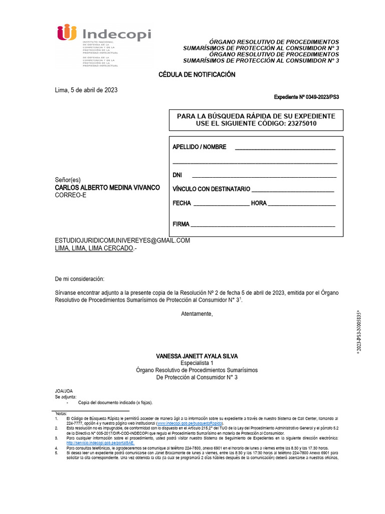 CEDULA 2023 PS3 Del N005835 Al N005836 | PDF