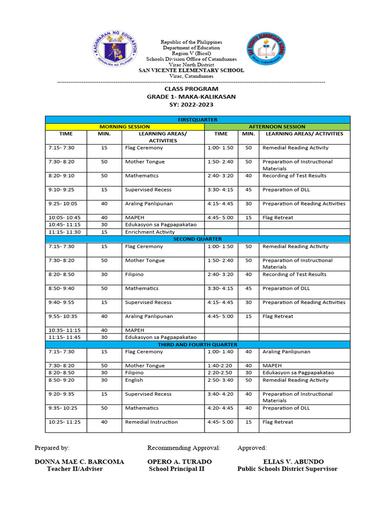 Class Program 2022-2023 | Download Free PDF | Schools | Social Institutions