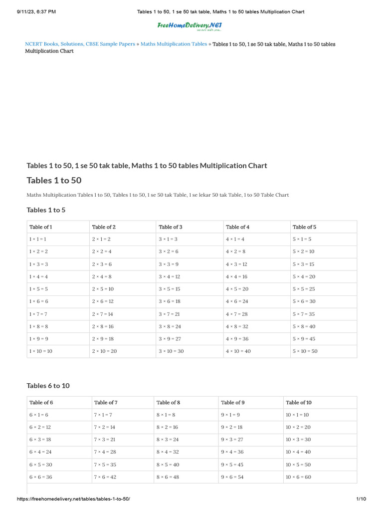 Tables 1 To 50 1 Se 50 Tak Table Maths 1 To 50 Tables Multiplication ...