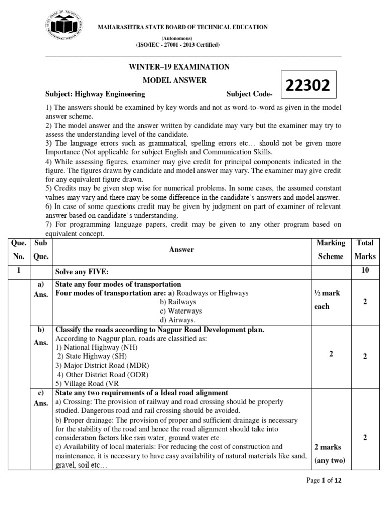 2019 Winter Model Answer Paper (Msbte Study Resources) | PDF | Road ...