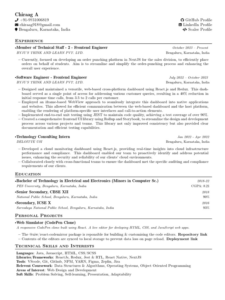 Chiraag A MTS Resume | PDF | Java Script | Cloud Computing