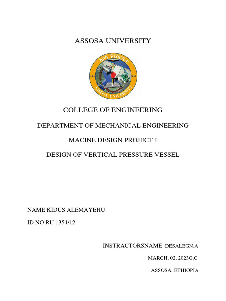 Vertical Pressure Vessel Design Project I | PDF