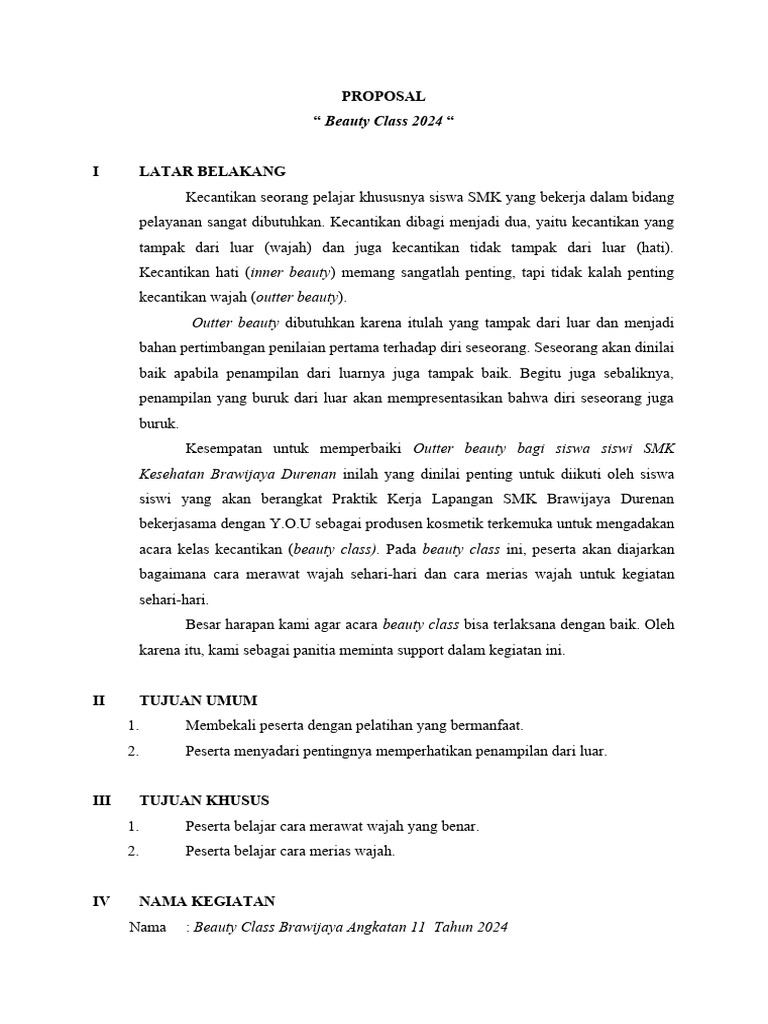 Kelas Kecantikan SMK Brawijaya 2024 | PDF | Bisnis | Pengembangan Diri