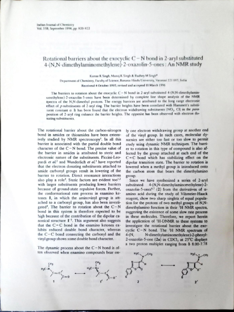 Ind. J. of Chemistry, 35B, 920-922 (1996) | PDF | Conformational Isomerism | Proton Nuclear ...