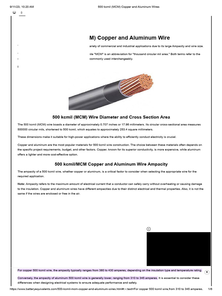 500 kcmil (MCM) Copper and Aluminum Wires | PDF
