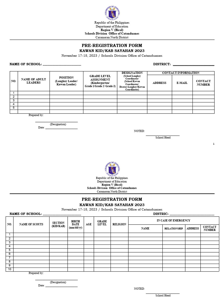 Kid - Kabsayahan 2023 Pre Registration Form | PDF
