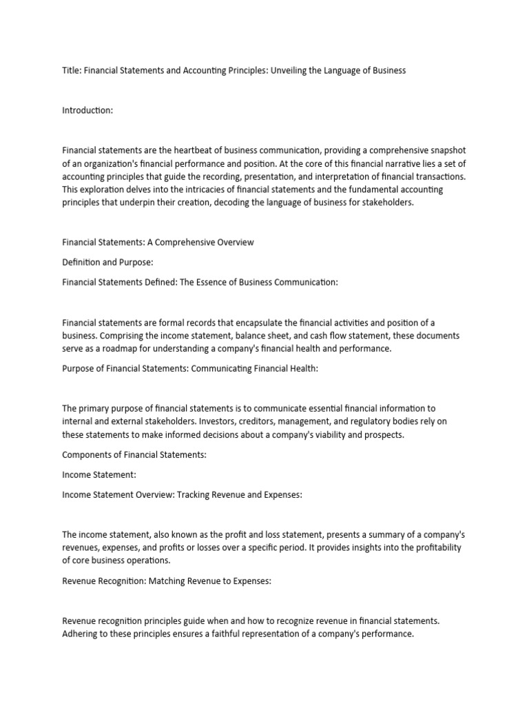 Understanding Financial Statements & Principles | PDF