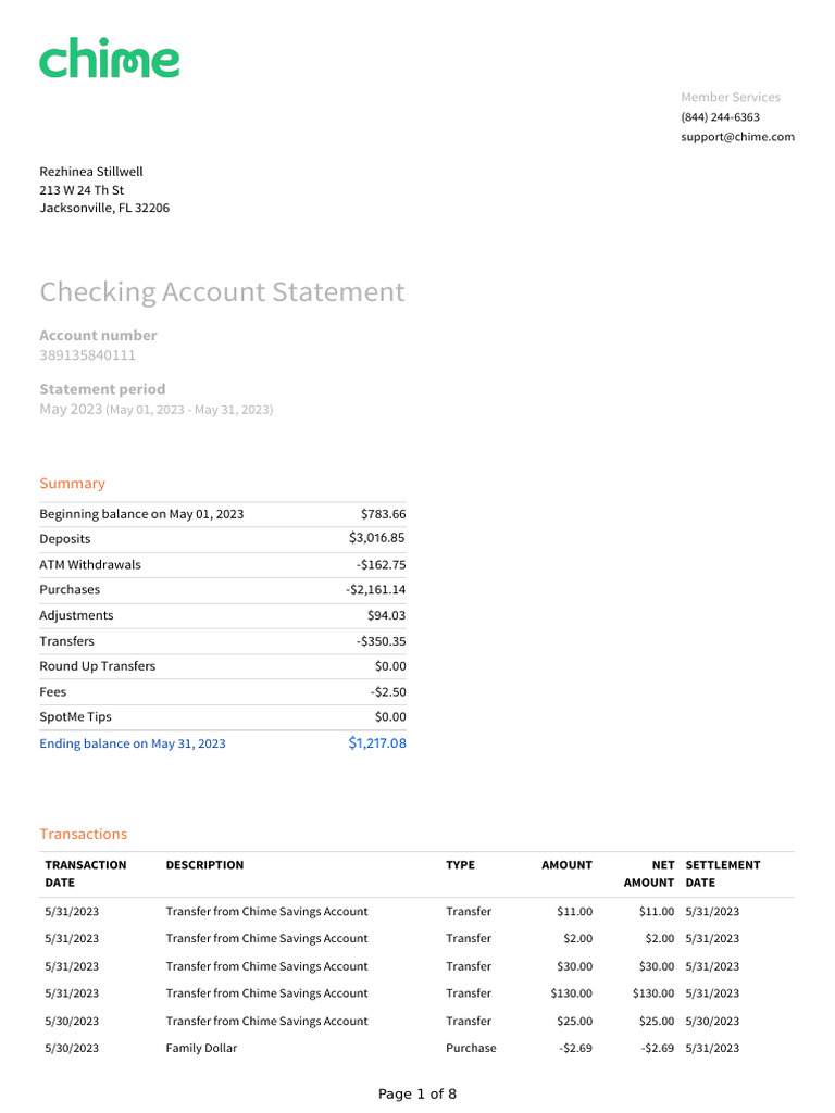 Chime Checking Statement May 2023 Compressed | PDF