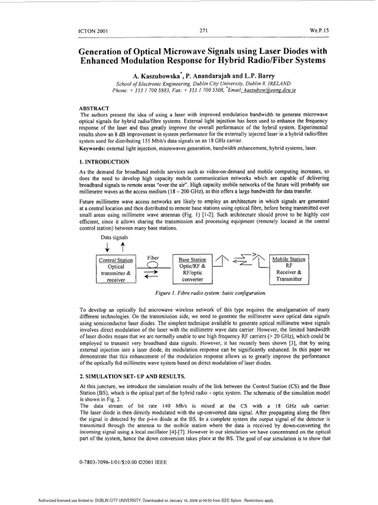 Generation Of Optical Microwave Signals Using Laser Diodes With Pdf