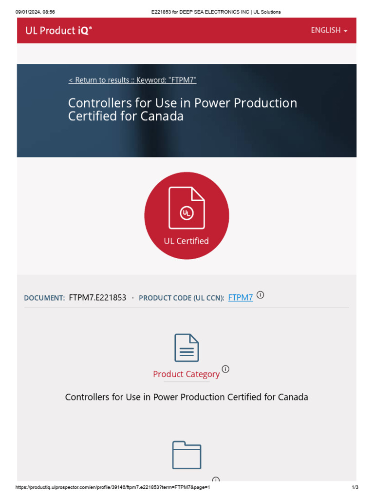 E221853 For DEEP SEA ELECTRONICS INC - UL Solutions | PDF