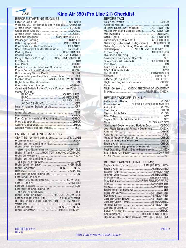 B350 1-Page TT Checklist | PDF