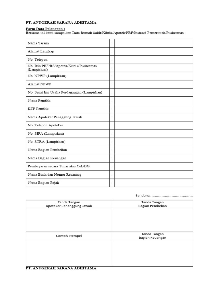 Form Pelanggan Pemasok | PDF