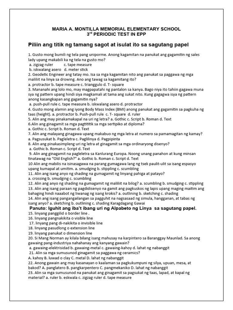 2nd Periodical Test EPP4 | PDF