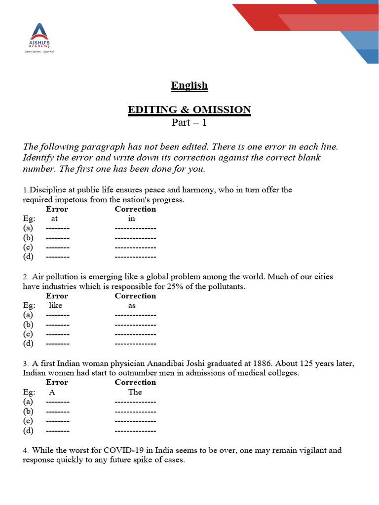 English EDITING & OMISSION Part - 1 | PDF | History