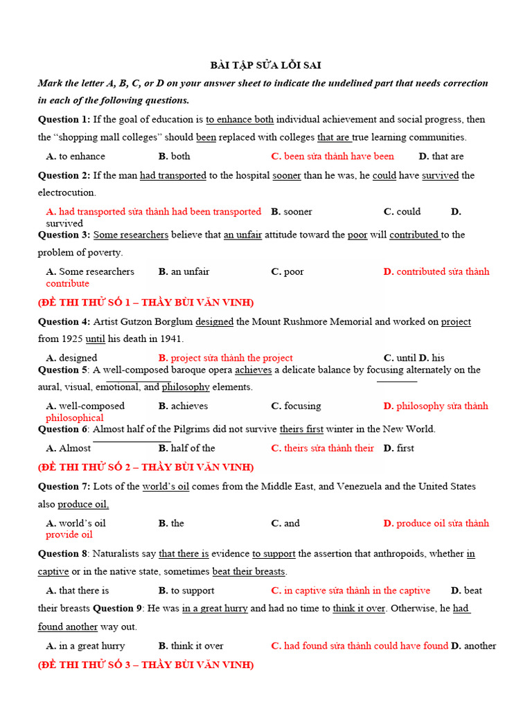 BÀI TẬP SỬA LỖI SAI BVV | PDF