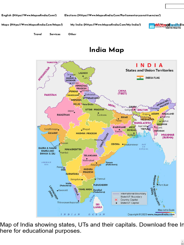India Map - Free Map of India With States, UTs and Capital Cities To ...