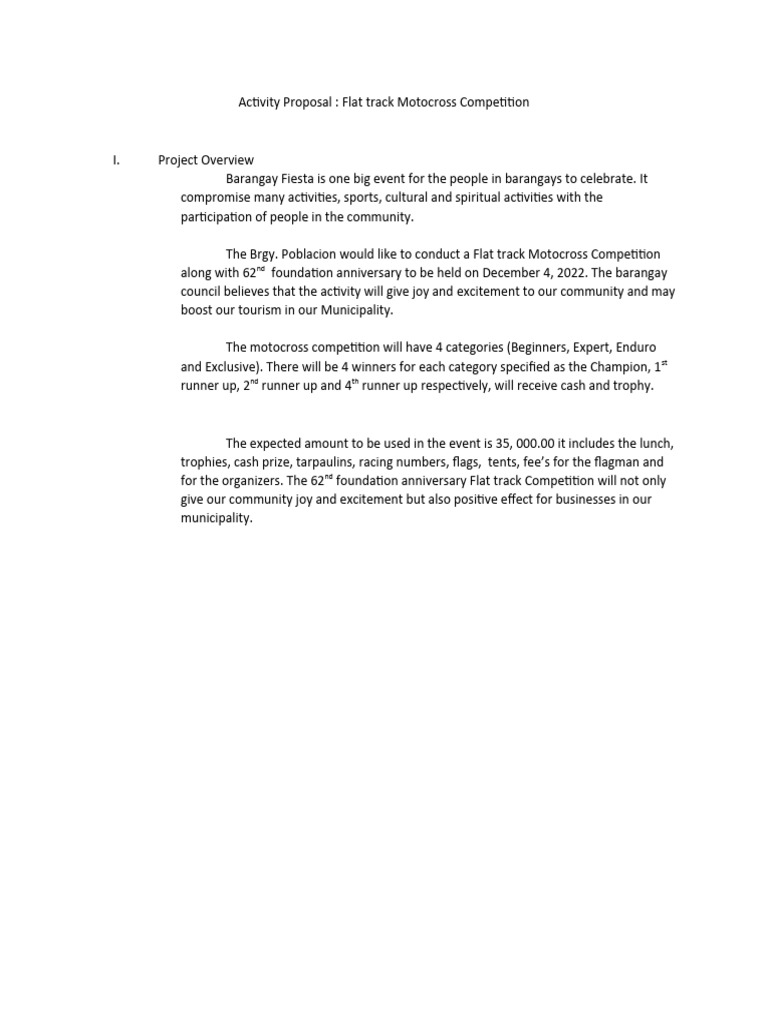 Flat Track Motocross Competition Proposal | PDF | Business | Art
