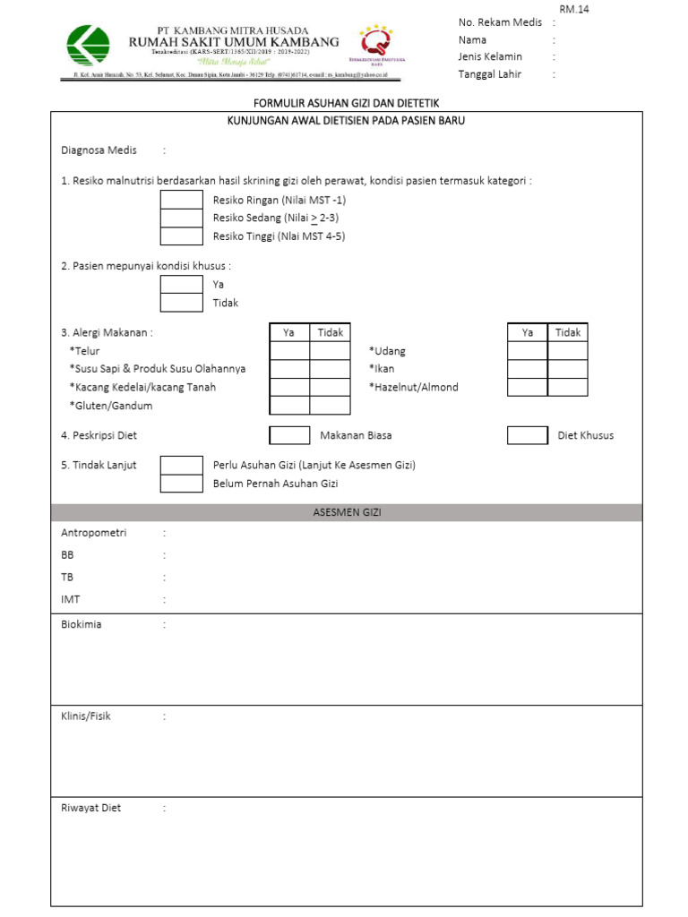 RM.14 Formulir Asuhan Gizi Dan Dietetik | PDF