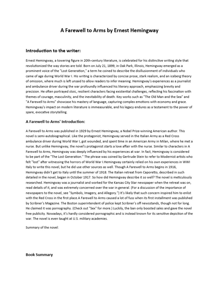 A Farewell To Arms | PDF | Ernest Hemingway