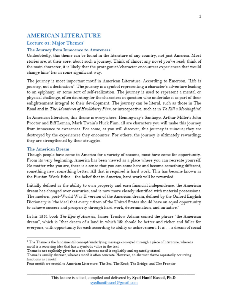 American Literature Lecture 01 | PDF | Id | Huckleberry Finn