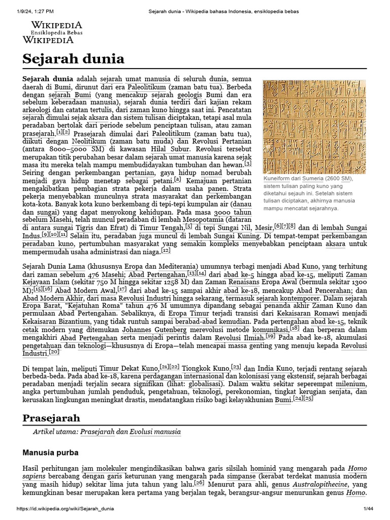 Sejarah Dunia: Dari Prasejarah hingga Kini | PDF