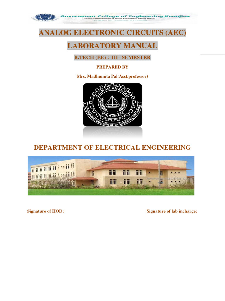 Analog Electronic Circuits Lab Manual | PDF | Amplifier | Field Effect Transistor