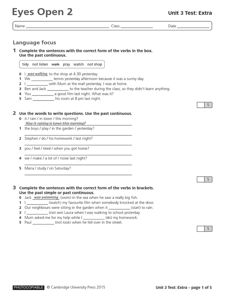 Unit 3 Test: Extra for Eyes Open 2 | PDF