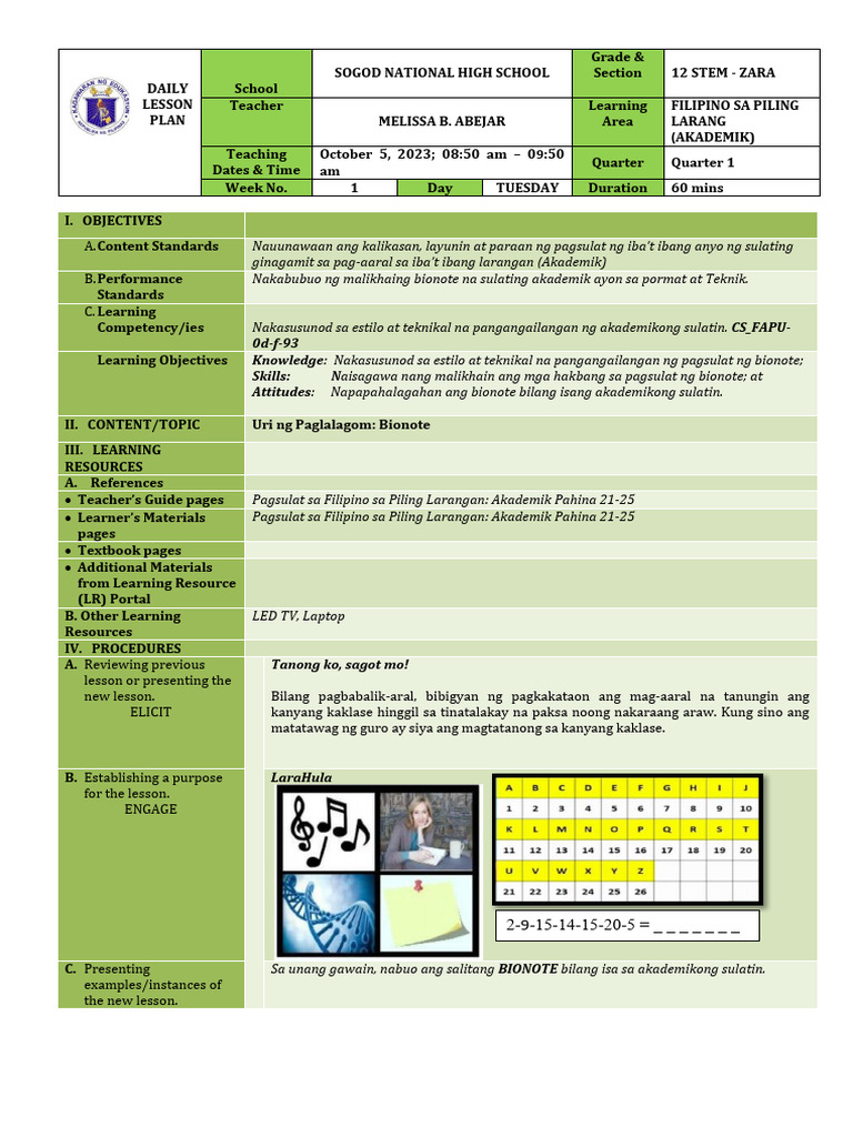 Modyul1aralin6 - Cot LP | PDF