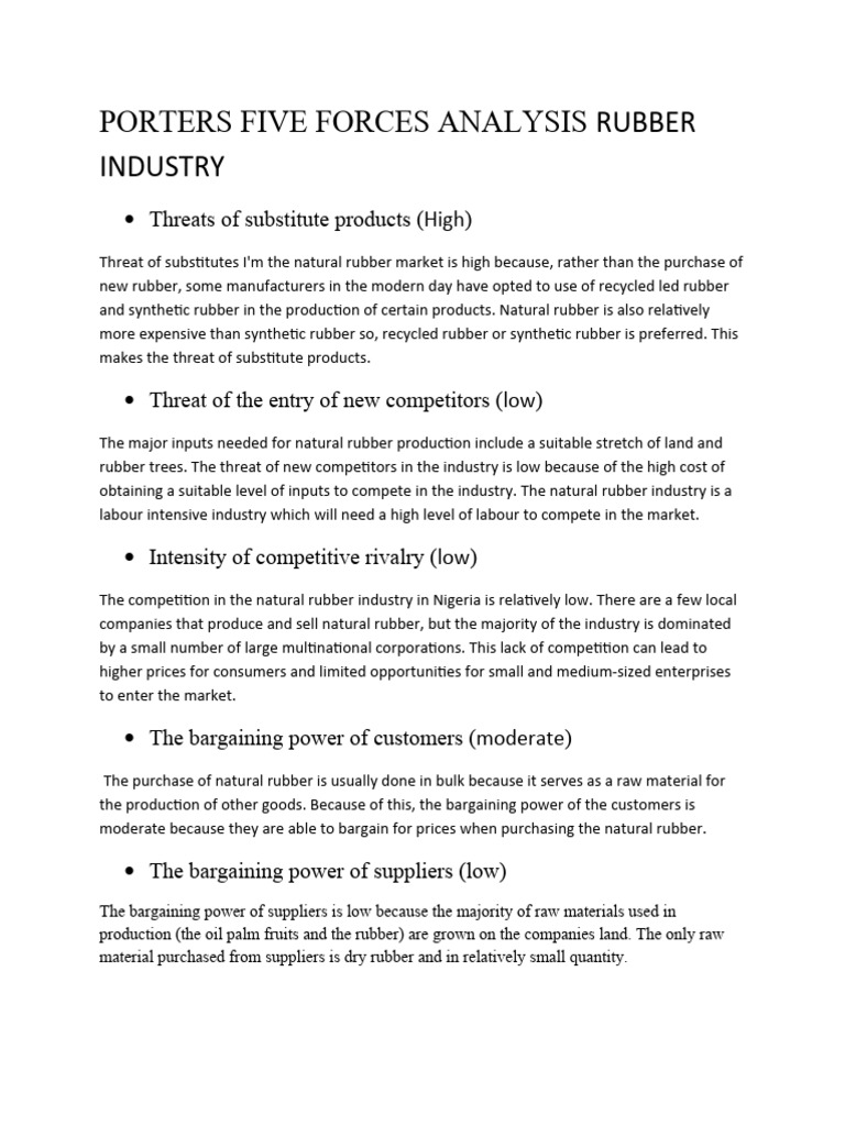 OKOMU RUBBER PORTERS FIVE FORCES ANALYSIS | PDF
