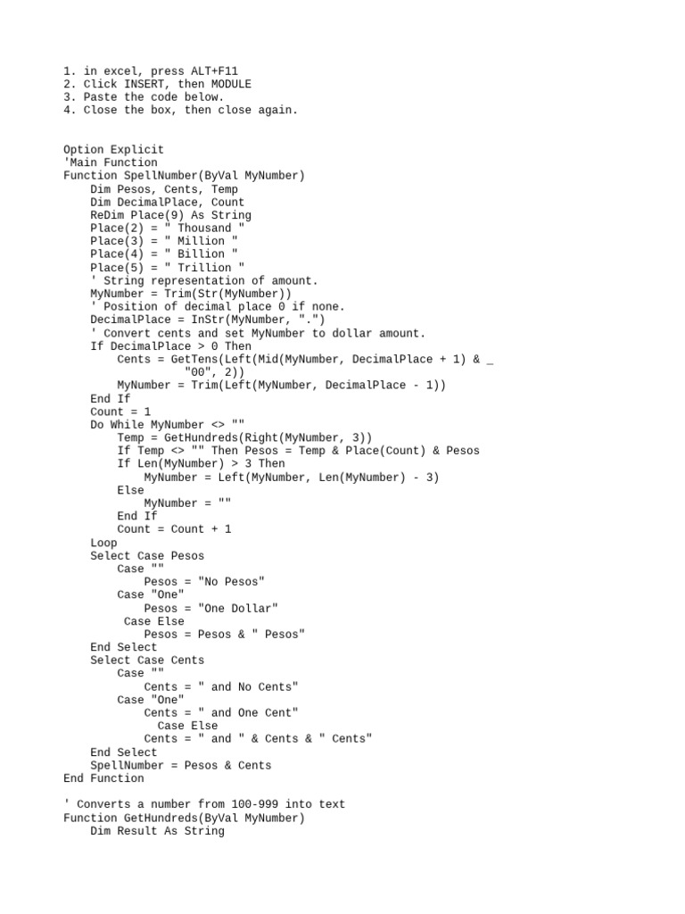 number to words codes in excel | PDF
