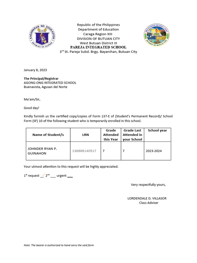 Request Form For 137 | PDF