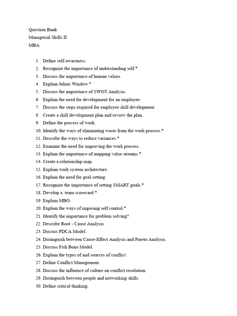MBA Managerial Skills Question Bank | PDF | Business | Self-Improvement