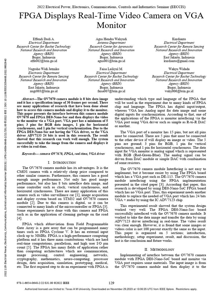 FPGA Displays Real-Time Video Camera On VGA Monitor | PDF | Field ...