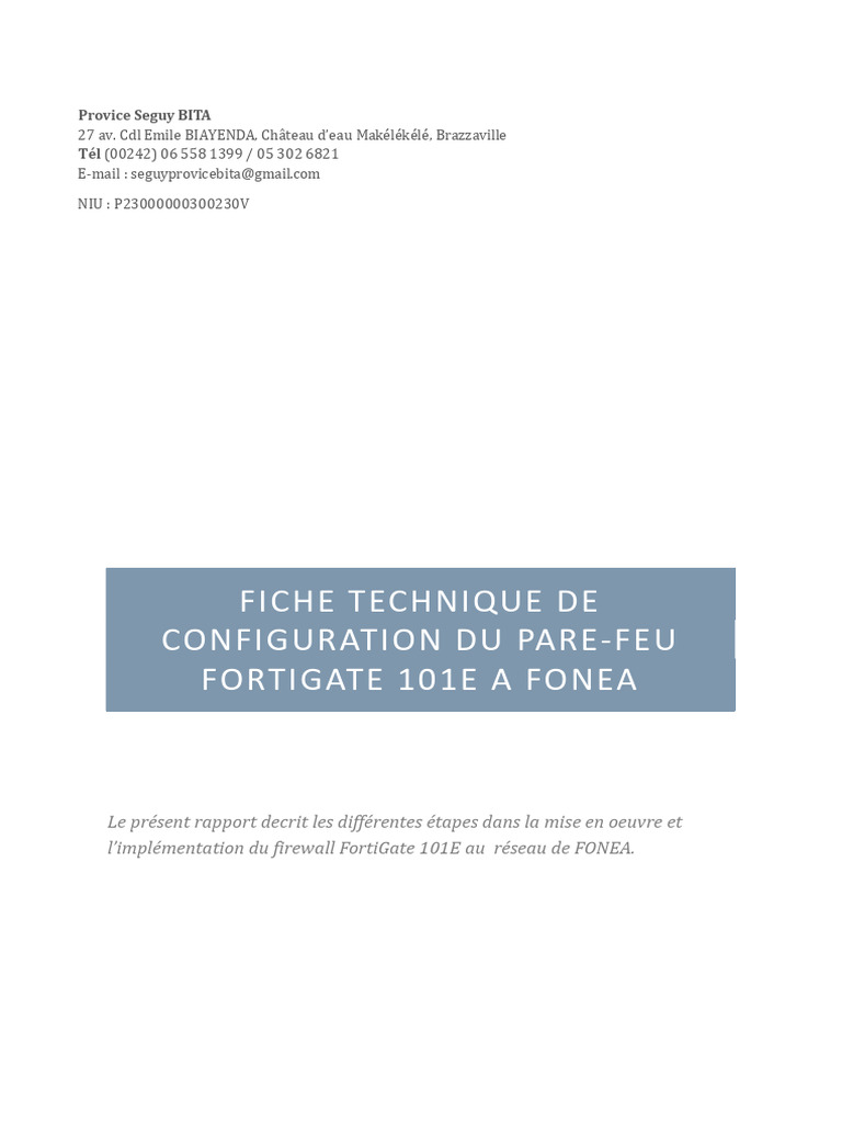 Configuration du FortiGate 101E à FONEA | PDF | Affaires