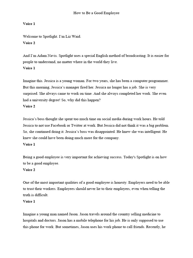 How To Be A Good Employee - Transcript | PDF