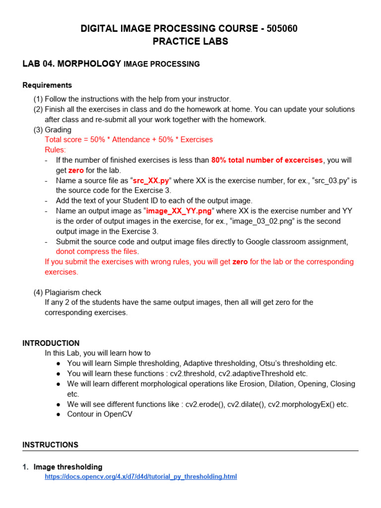 Lab 04 Digital Image Processing Practice | PDF
