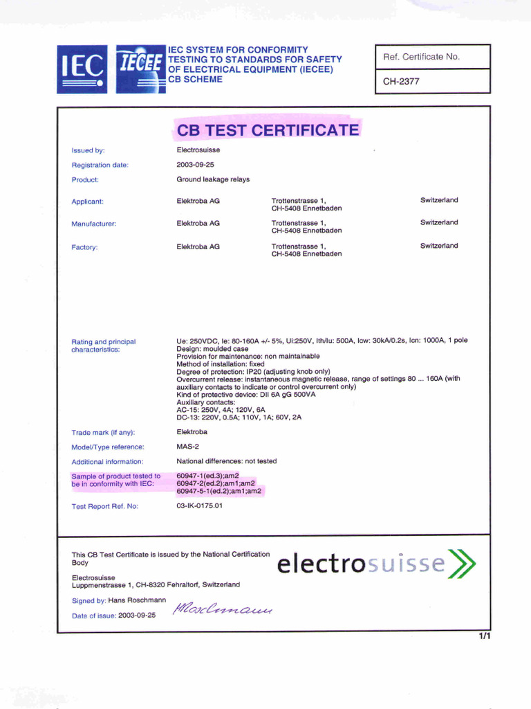 Elektroba CB Test Certificate | PDF