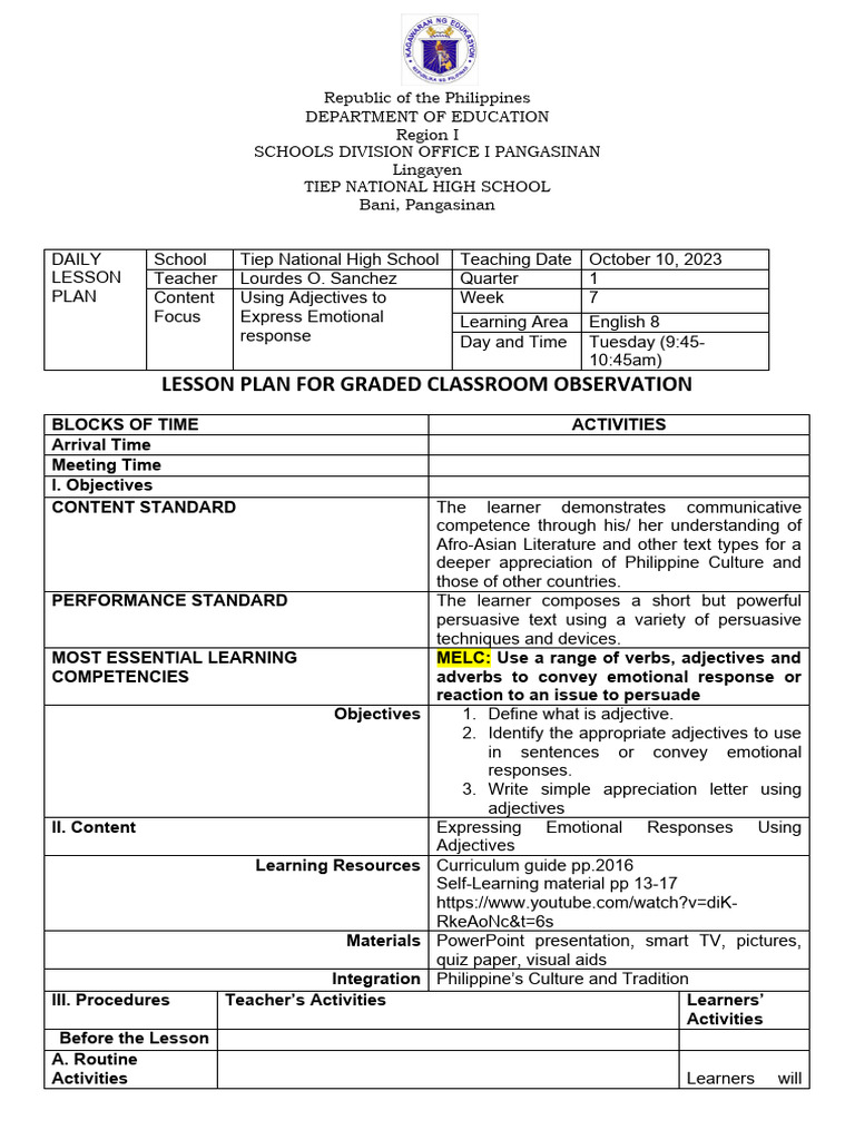 Daily Lesson Plan | PDF