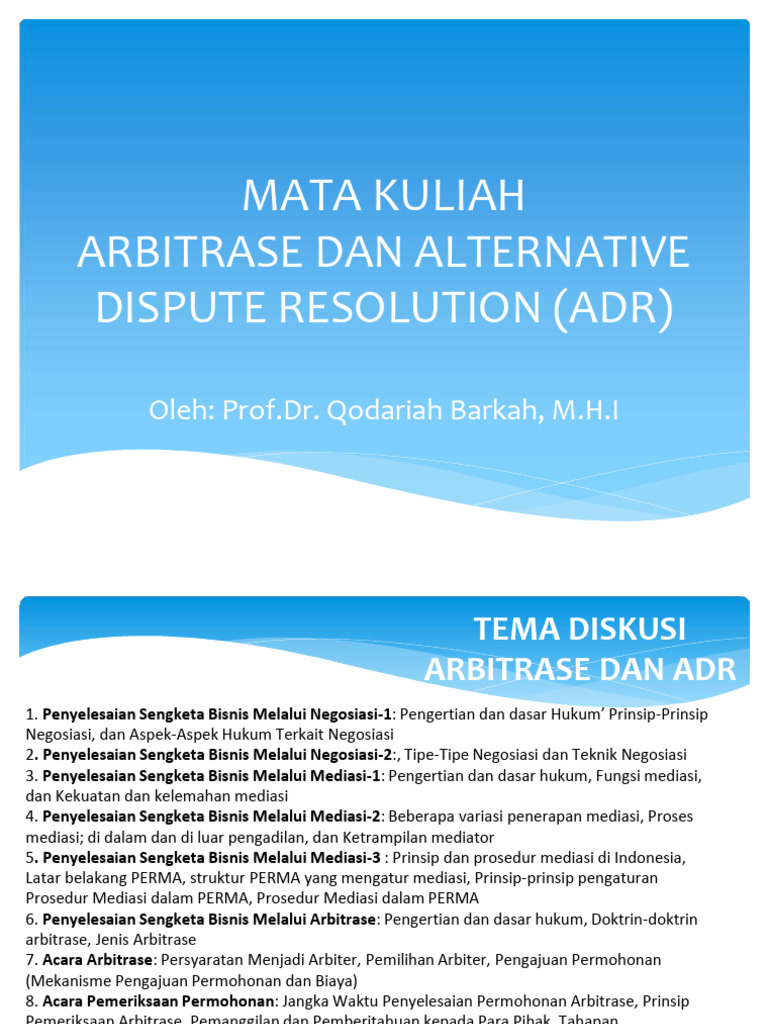 Pengantar MK Arbitrase Dan ADR 2024 | PDF | Bisnis