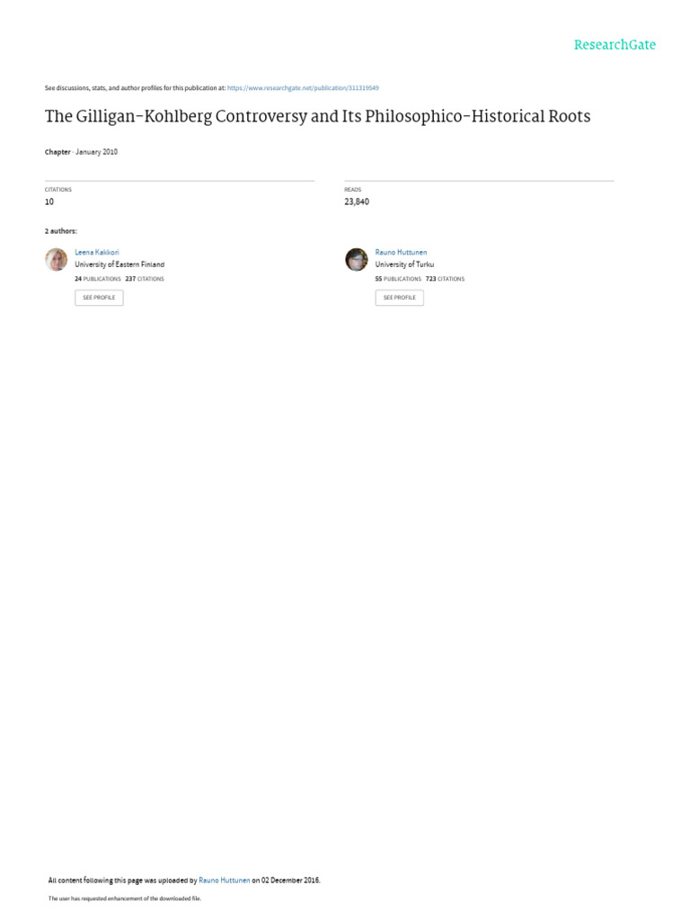 The Gilligan-Kohlberg Controversy and It | PDF | Immanuel Kant | David Hume