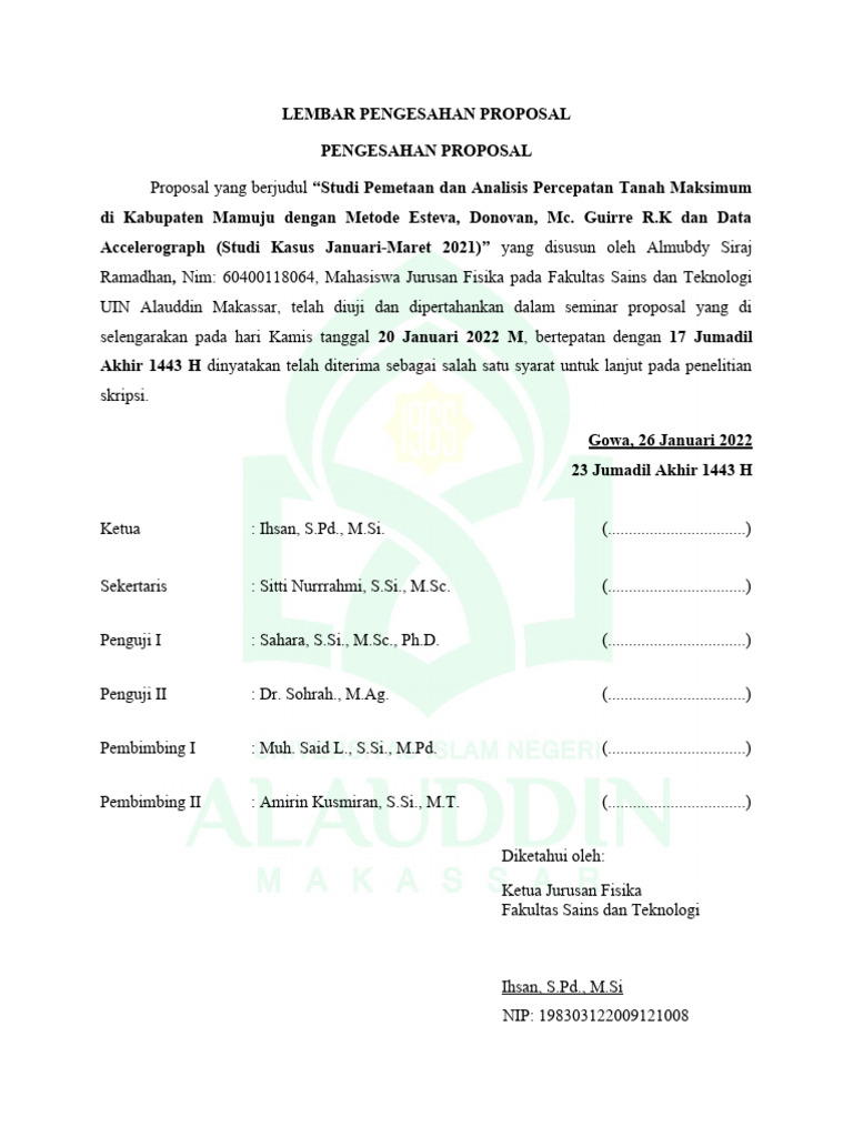 Lembar Pengesahan Proposal | PDF