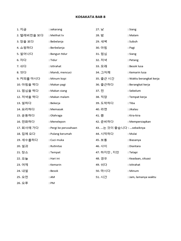 Kosakata Bahasa Korea | PDF