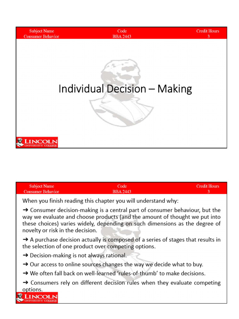 Consumer Behaviour Chapter #5 Individual Decision – Making | PDF
