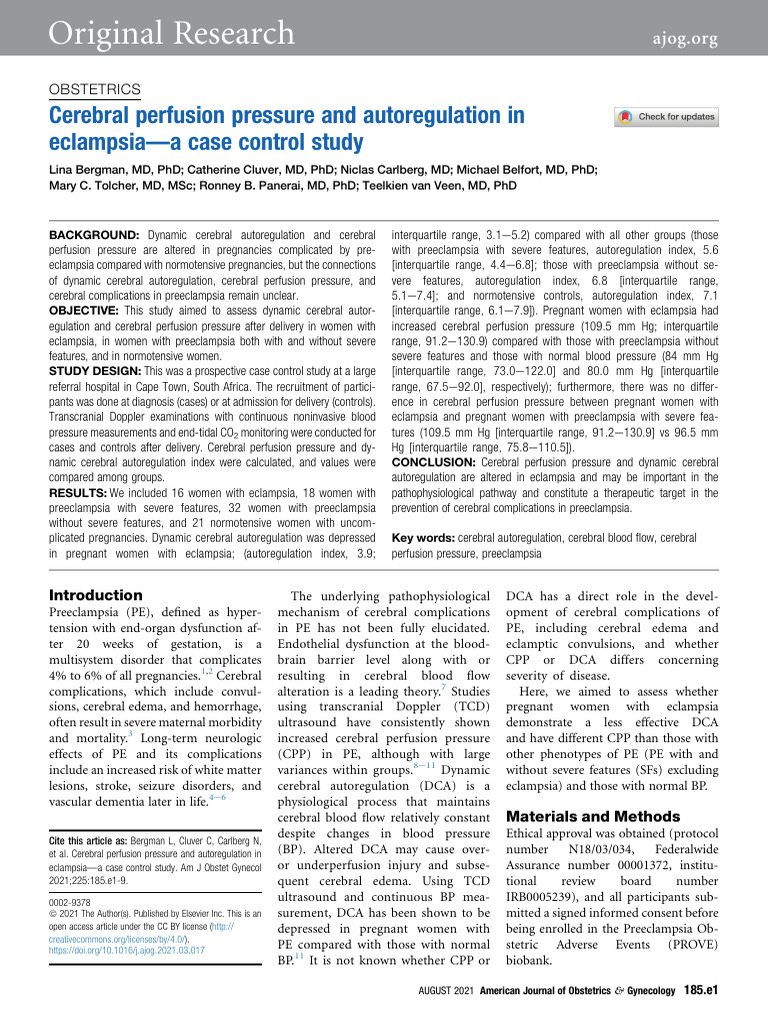Cerebral Perfusion Pressure and Autoregulation in | PDF | Blood ...