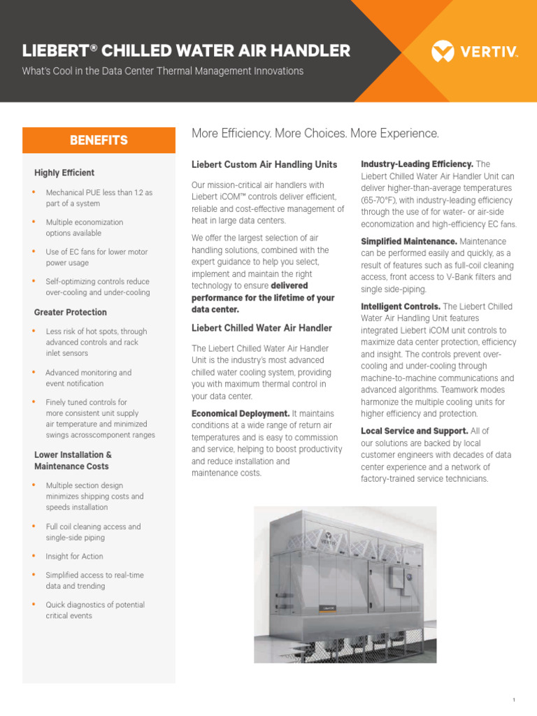 Liebert Chilled Water Air Handler Data Sheet | PDF | Data Center ...